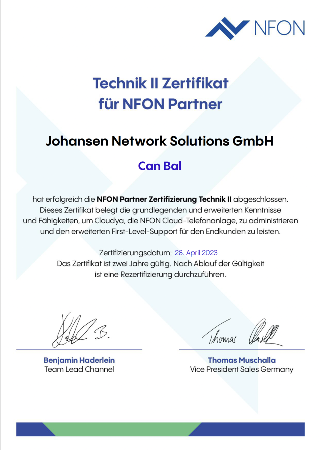 Technik II Zertifikat NFON - Herzlichen Glückwunsch, Can! | Johansen ...