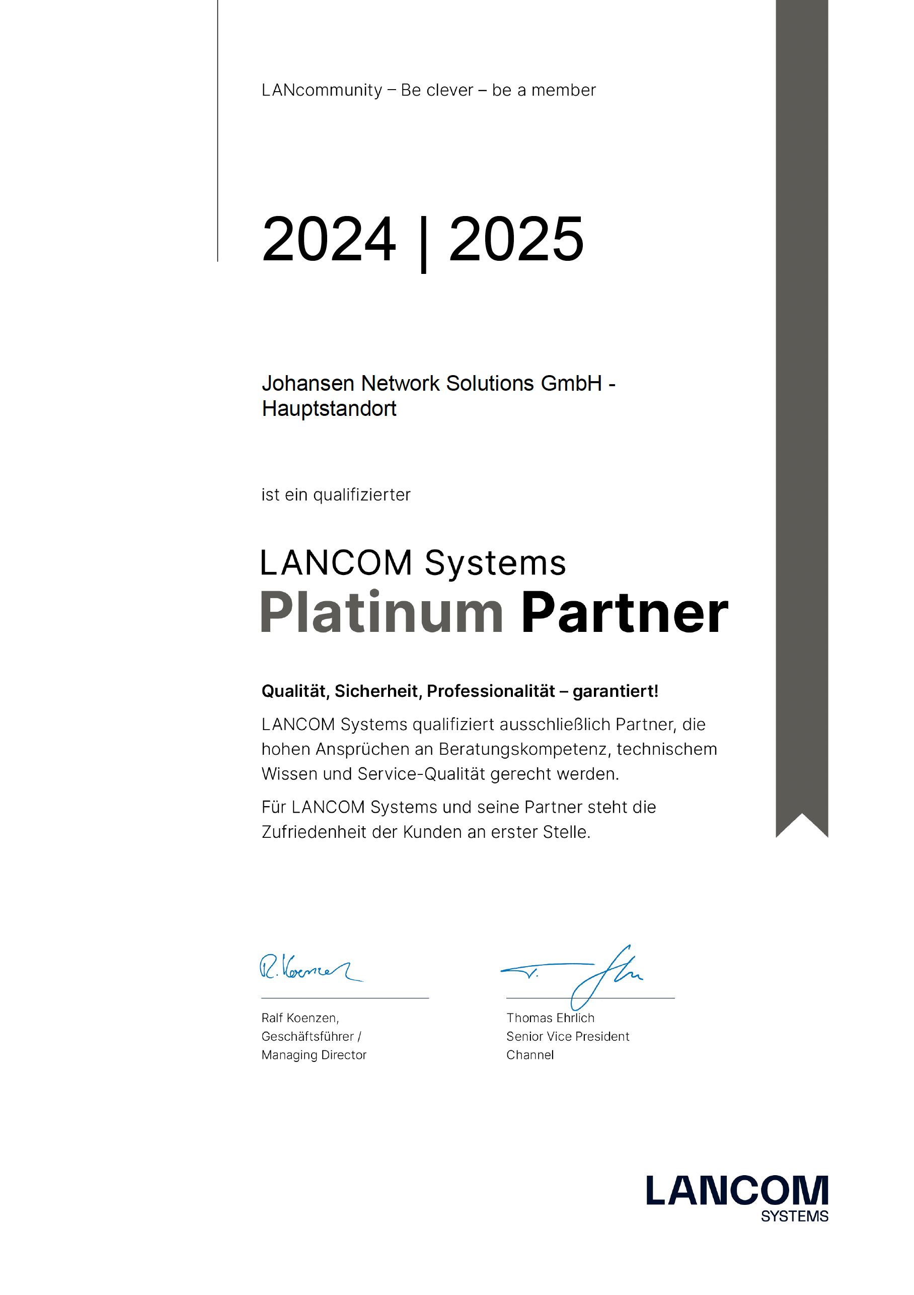 Wir sind LANCOM Systems Platinum Partner | Johansen Network Solutions